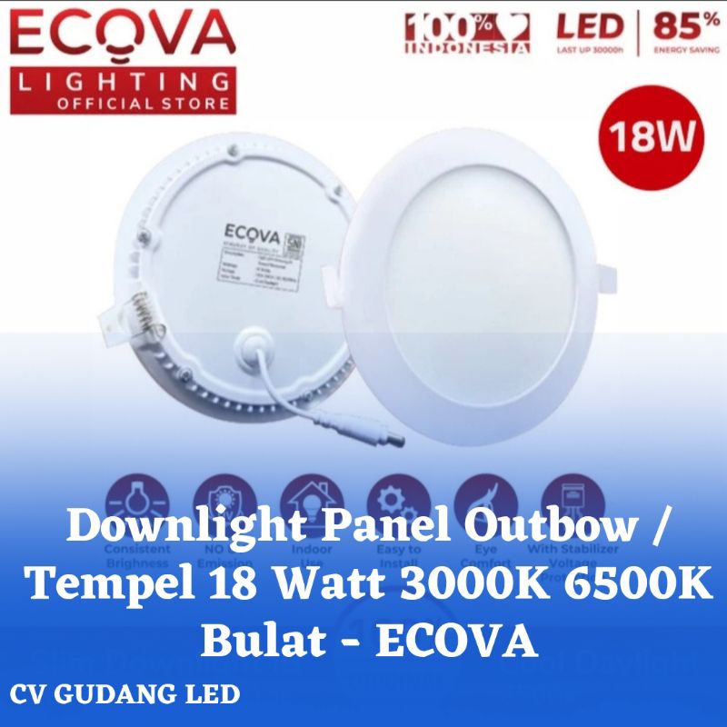Jual Downlight Panel Inbow / Tanam 18 Watt 3000K 6500K Bulat - ECOVA ...