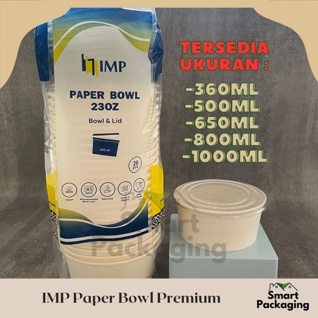 Jual [ISI 25 PCS] IMP PREMIUM Set Paper Bowl + Tutup Transparan 12 Oz ...