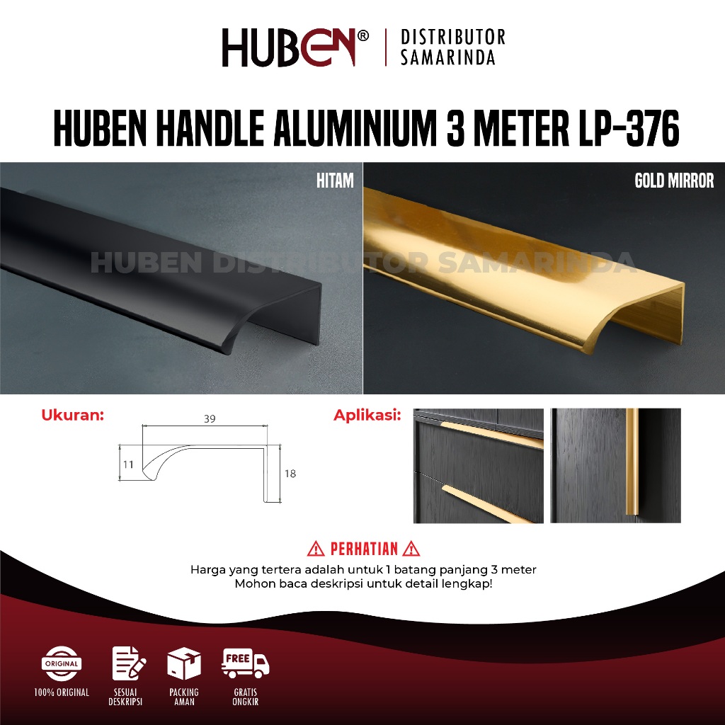 Jual HUBEN LP-376 Profil Frame Handle Handel Tarikan L Aluminium ...
