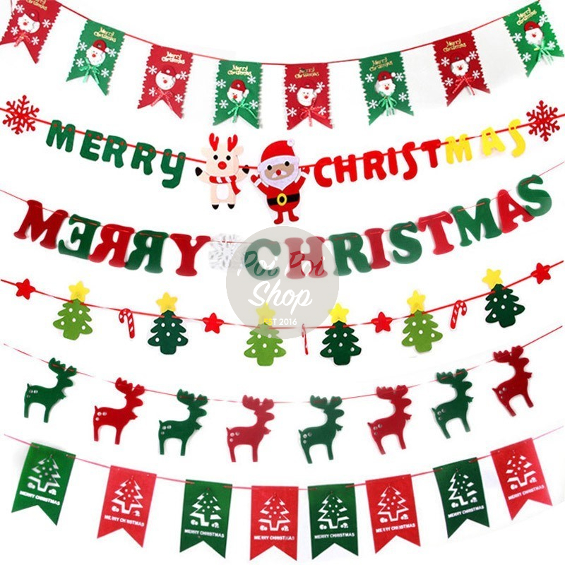 Jual Banner Natal Garland Hiasan Backdrop Dekor Christmas Flanel Santa ...