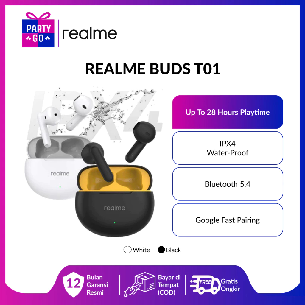 Jual realme Buds T01 (13mm Dynamic Drive | AI Noise Cancelling | IPX4 ...