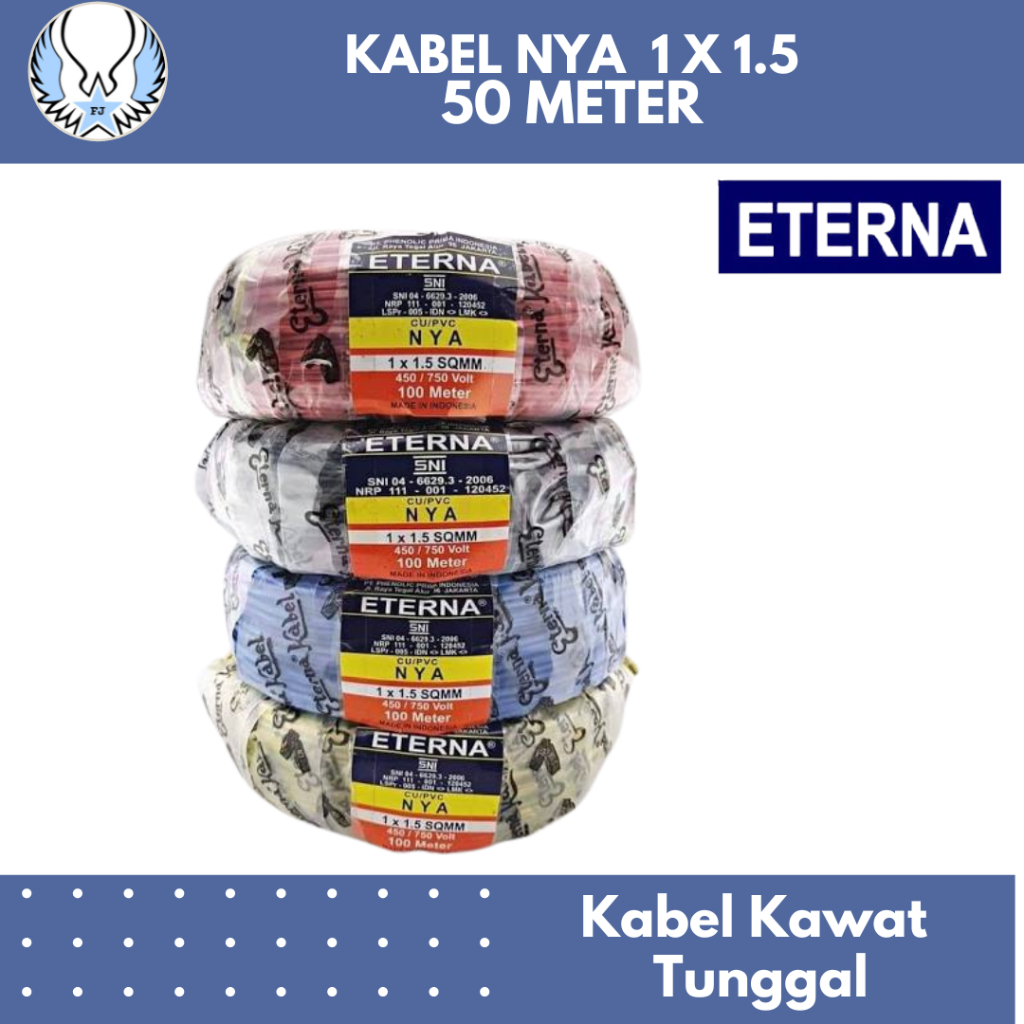 Jual ETERNA KABEL LISTRIK KAWAT TUNGGAL NYA 1x1.5MM 1,5 1.5 2.5 SNI 50M | Shopee Indonesia