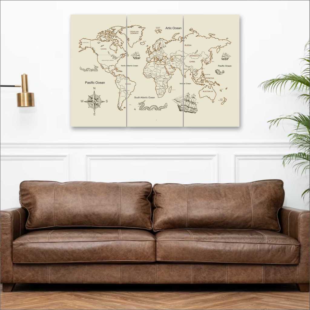 Jual Wall Decor Hiasan Dinding Peta Dunia World Map Vintage Dekorasi ...