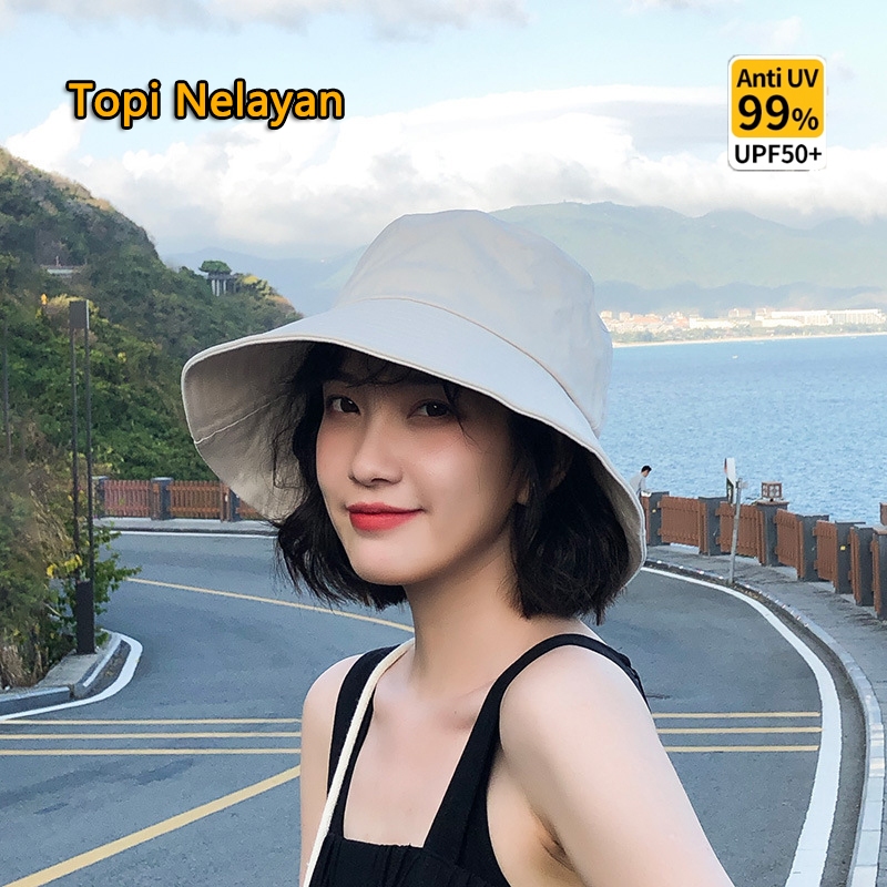 Jual Topi Wanita Pelindung UV Matahari Topi Nelayan Lebar Dilipat Gaya Korea Topi Pantai Visor ...