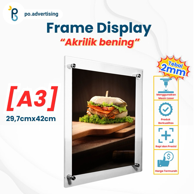 Jual Frame Bingkai Display Akrilik Poster Akrilik Menu Dinding - Ukuran ...