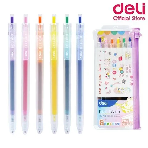 Jual Pulpen Gel Warna 0.5 Gel Pen 6 Color free Sticker | Shopee Indonesia