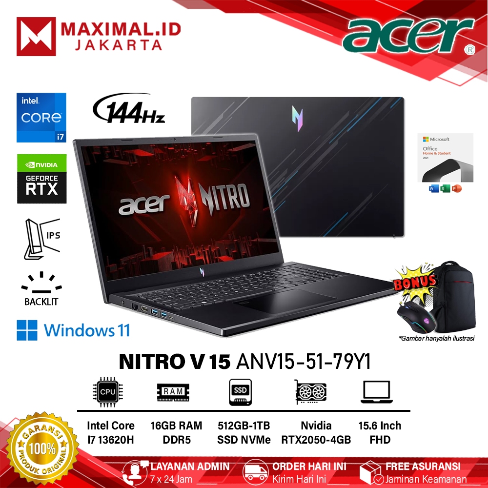 Jual Laptop Gaming Acer Nitro V 15 ANV15 Intel i7 13620H RTX2050-4GB ...