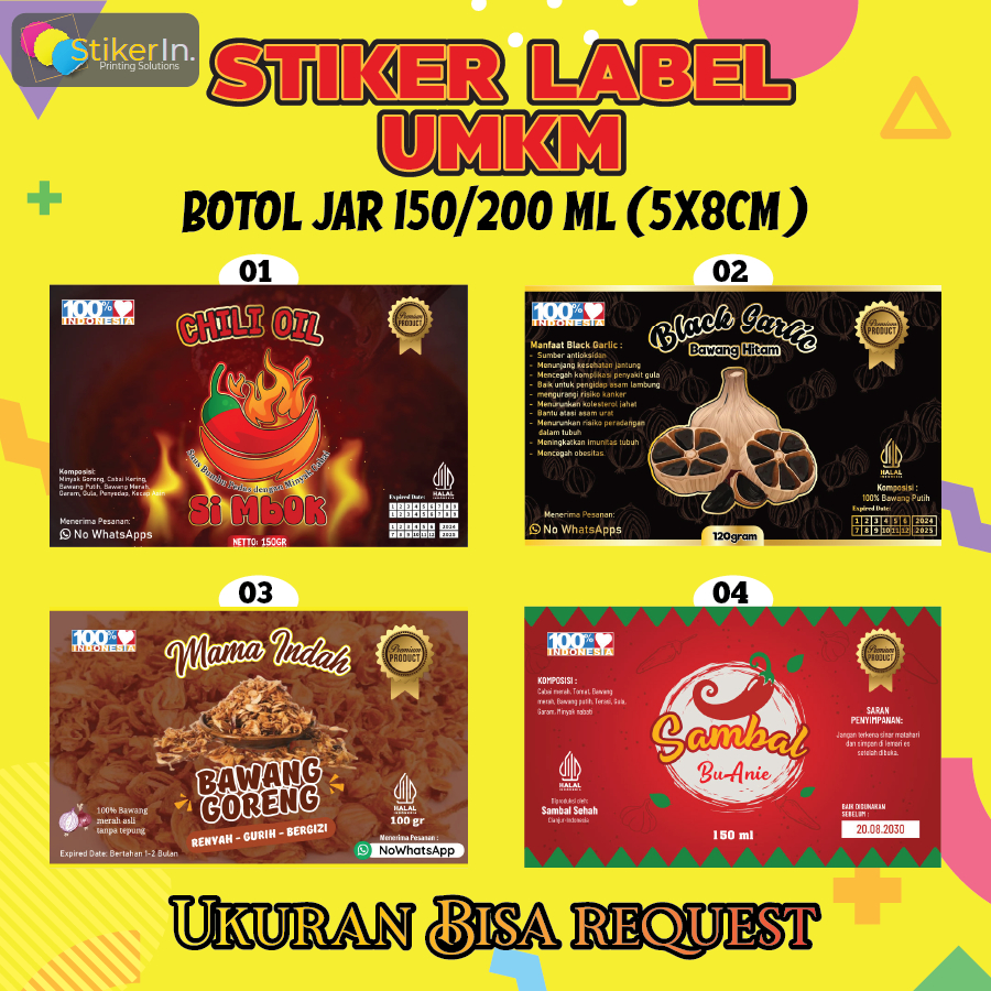 Jual STIKER LABEL UMKM STIKER SAMBAL CHILI OIL UNTUK BOTOL 150ML Ukuran ...