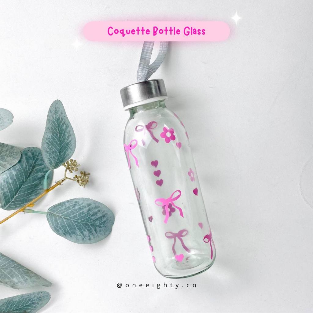 Jual Botol Kaca Coquette Korea Aesthetic Pita Pink CUSTOM NAMA | Shopee ...