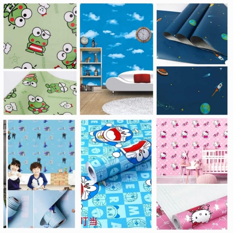 Jual [ 45 CM x -+8 METER ] WALLPAPER STIKER KARAKTER KARTUN ANAK HELLO KITTY, KEROPI, DORAEMON ...