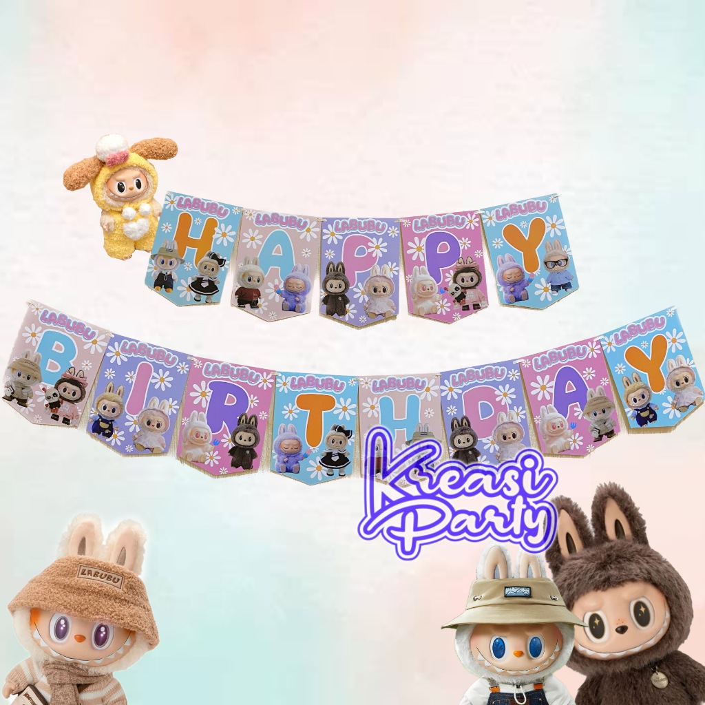Jual Banner Happy Birthday Karakter Labubu / Bunting Flag HBD Karakter ...