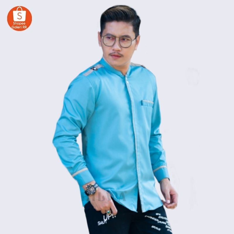Jual Baju Koko Pria Warna Biru Wardah Motif Maroko Terbaru Kemeja ...