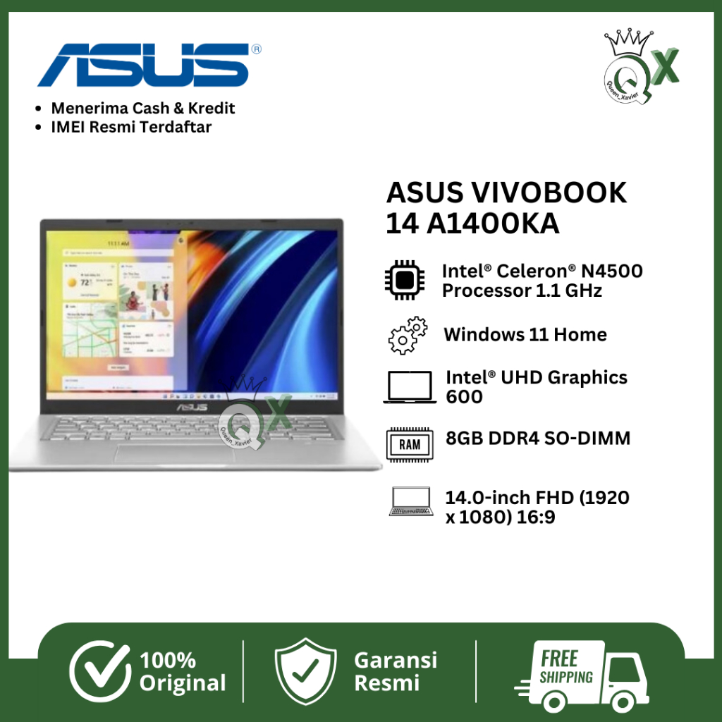 Jual ASUS VIVOBOOK 14 A1400KA-FHD423 BLACK CELERON N4500, RAM 8GB, SSD ...