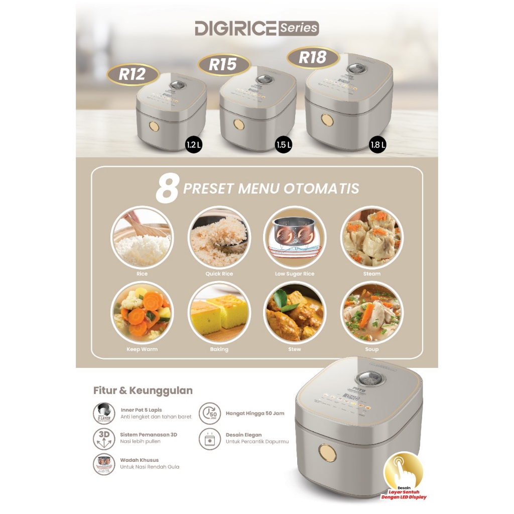 Jual Mito Digital Rice Cooker R12 / R15 / R18 Digirice Series Low Sugar 8 Menu | Shopee Indonesia