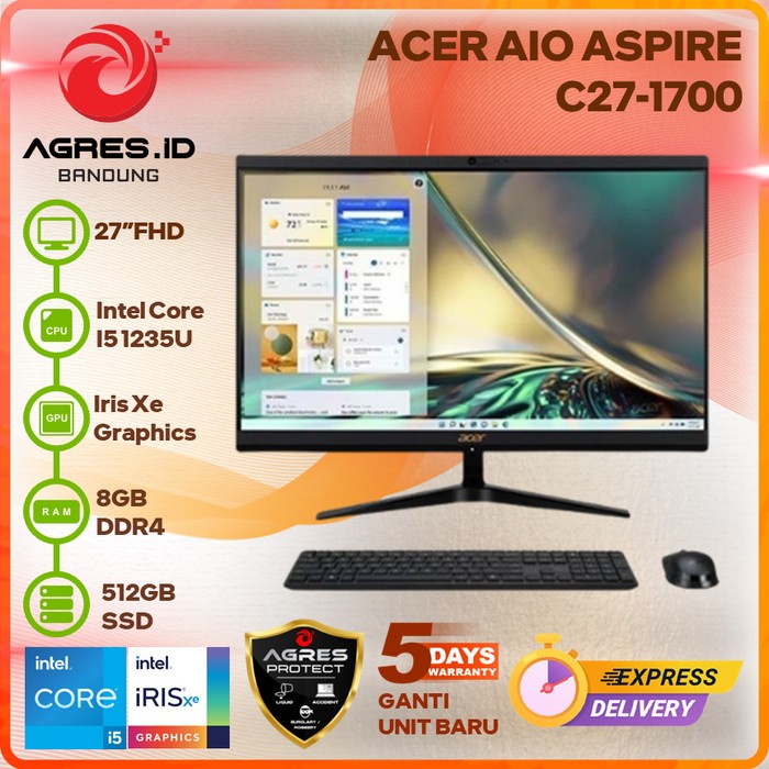 Jual ACER AIO ASPIRE C27-1700 I5 1235U 8GB 512GB 27" FHD IPS | Shopee ...