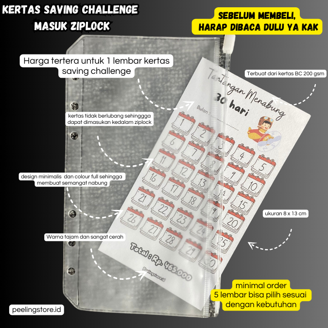 Jual Isi binder A6 Saving Challenge Tebal 200 gsm (masuk ziplock) / Kertas Menabung A6 / Loose ...