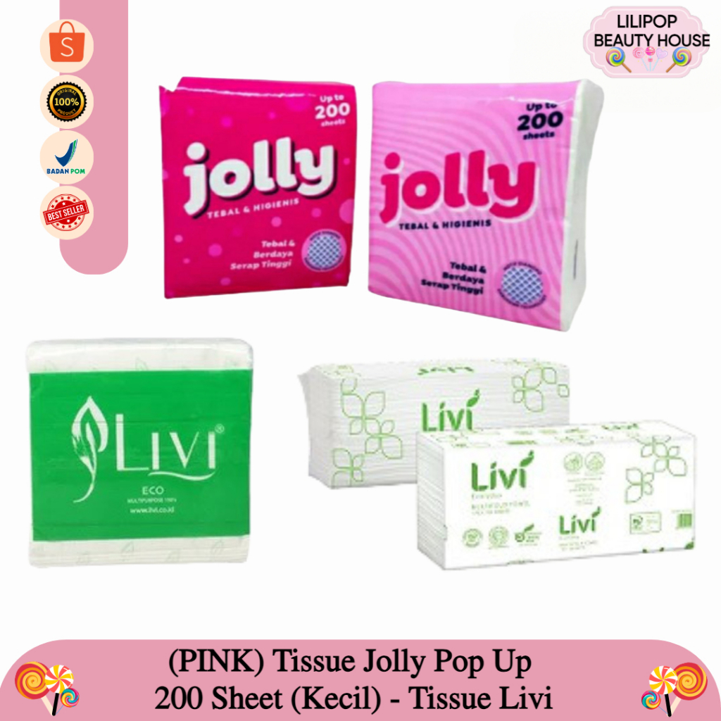 Jual (PINK) Tissue Jolly - Tissue Livi Pop Up 200 Sheet (Kecil ...