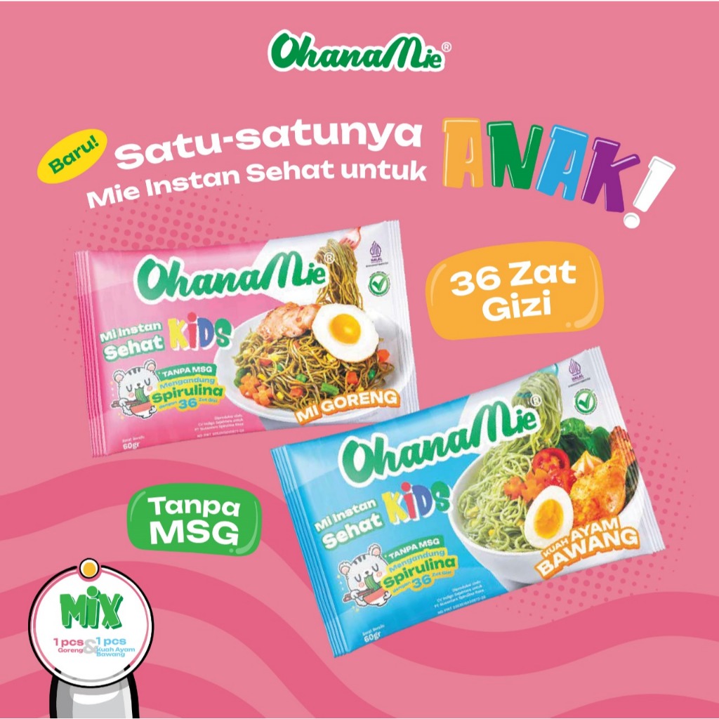 Jual Mie Anak Sehat Instan Spirulina Non MSG Ohana Mie - Mix 2 pcs ...