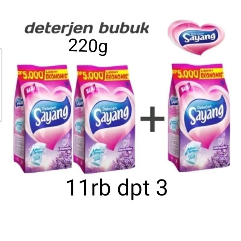 Jual DETERGENT SAYANG BUBUK 220G PAKET ISI 3 HNYA 10RB | Shopee Indonesia