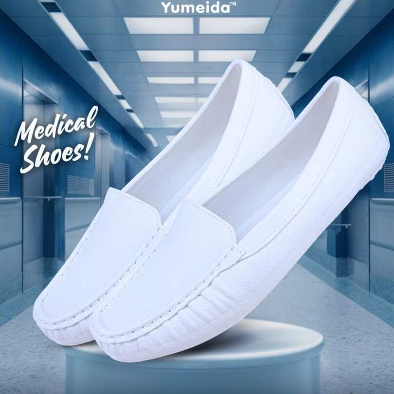 Jual Yumeida F085 Sepatu Putih Pantofel Karet Hitam Medis Haji Umroh ...