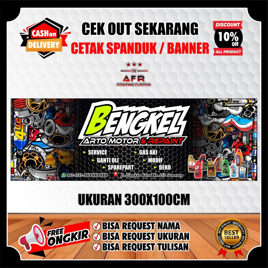 Jual Cetak Spanduk Banner Bengkel Motor Variasi Free Desain Ukuran 300 ...