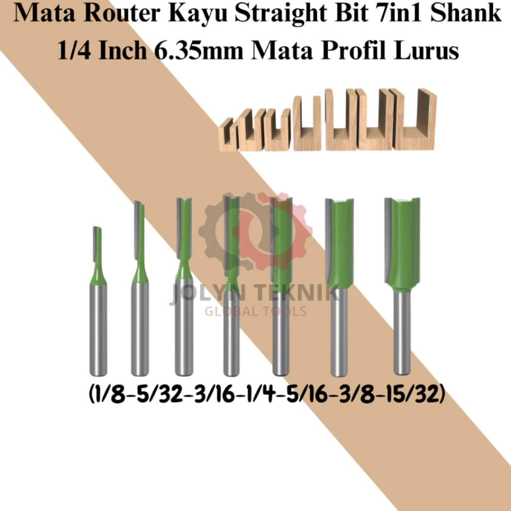 Jual Mata Router Kayu Straight Bit 7 in 1 Shank 6.35mm (1/8-5/32-3/16-1 ...