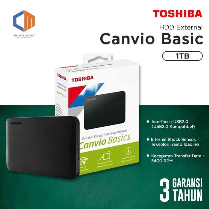 Jual TOSHIBA Canvio Basic 1TB / HDD external / original / garansi 3 tahun | Shopee Indonesia