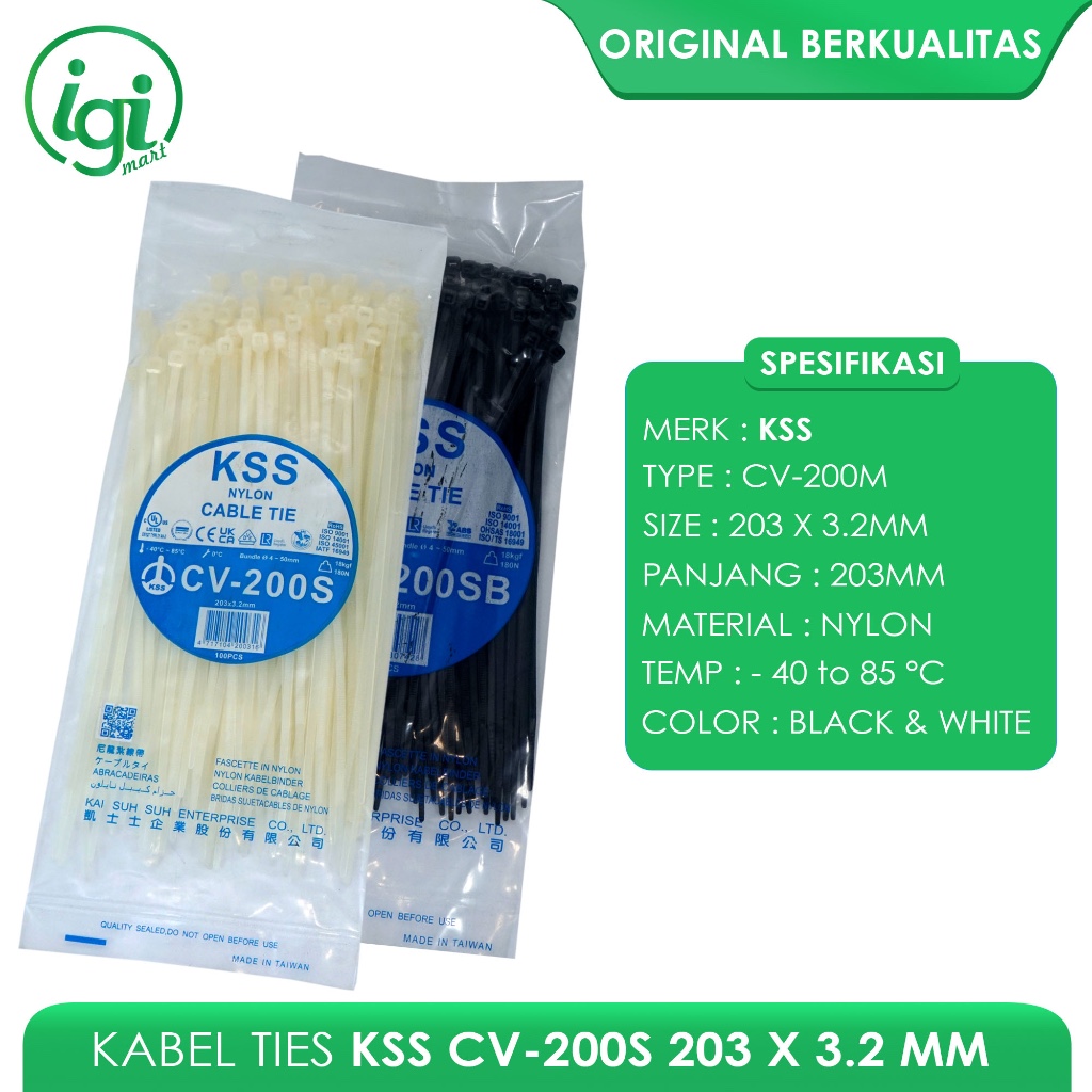 Jual KSS CABEL TIE CV200S 203 x 3.2 NYLON KABEL TIES KSS CV200 S 203X3.2MM PENGIKAT KABEL TIS ...