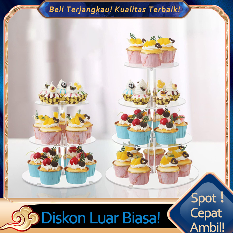 Jual 3/4 Tingkat Cake Cupcake Stand Silver Laser Jumbo Yamama Baking ...