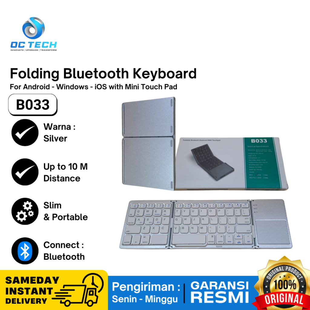 Jual Keyboard Bluetooth Foldable Wireless Keyboard 3 Layers Mini Touchpad Micro Usb Keyboard