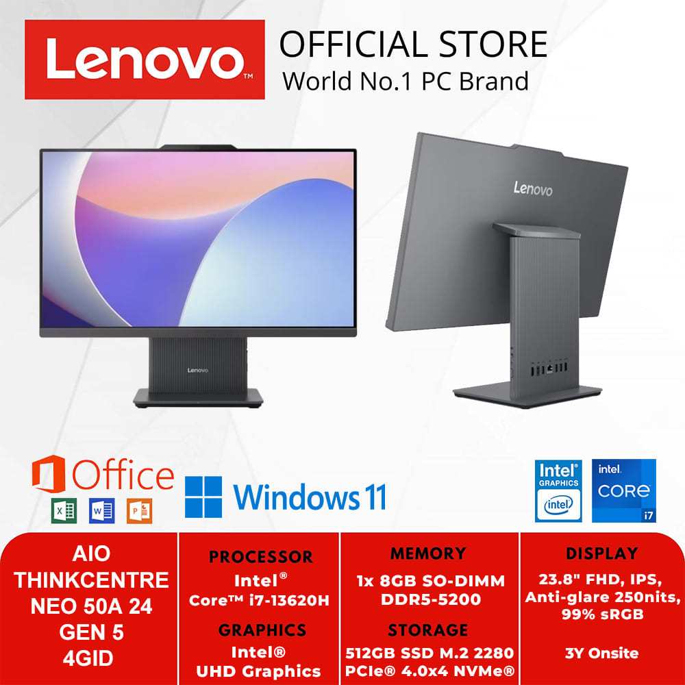 Jual LENOVO AIO ALL IN ONE THINKCENTRE NEO 50A 24 GEN 5 4GID INTEL CORE I7-13620H 8GB 512GB W11 ...