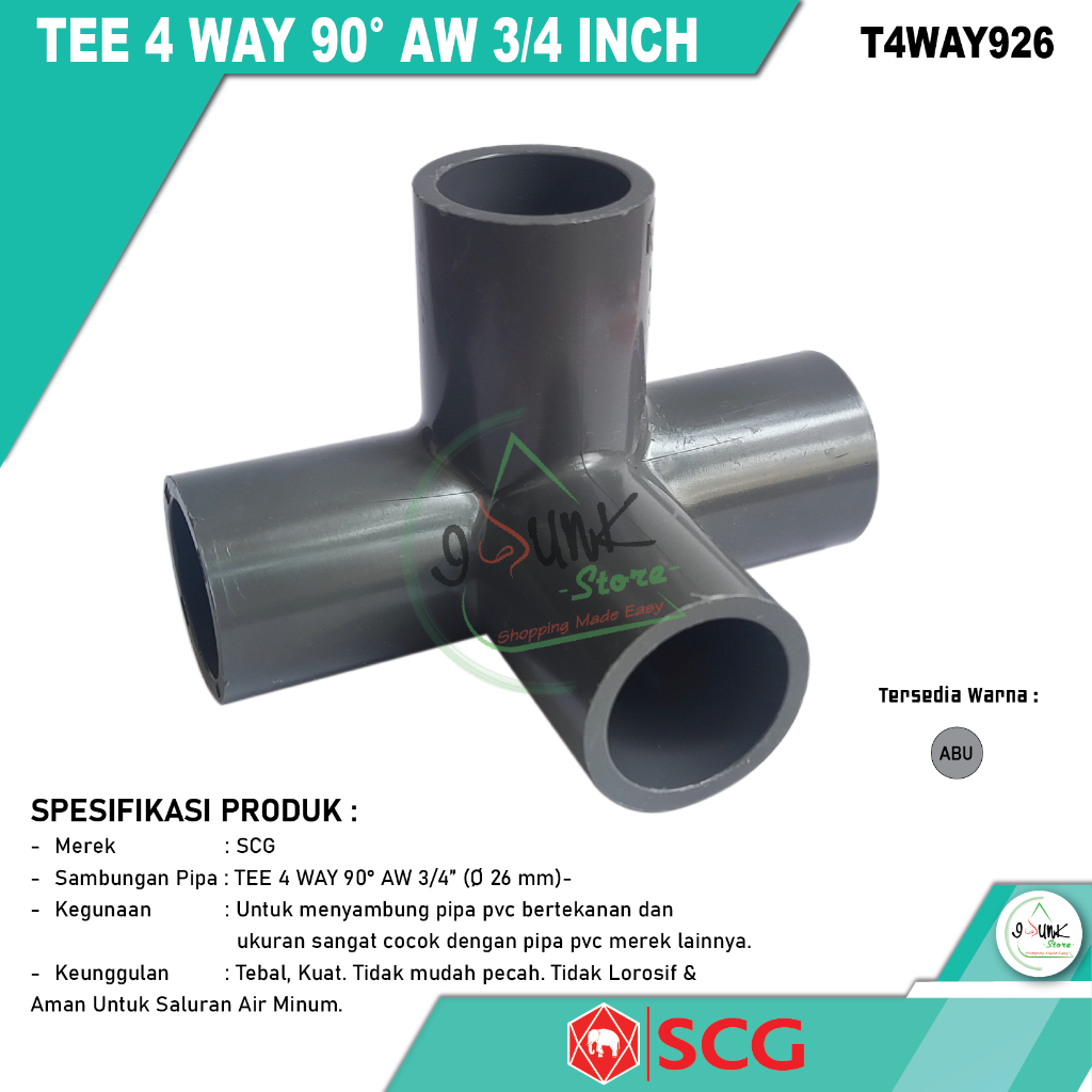 Jual TEE 4 WAY 90˚ AW 3/4 INCH / TEE 4 WAY KNEE / TEE 4 CABANG 26 MM ...