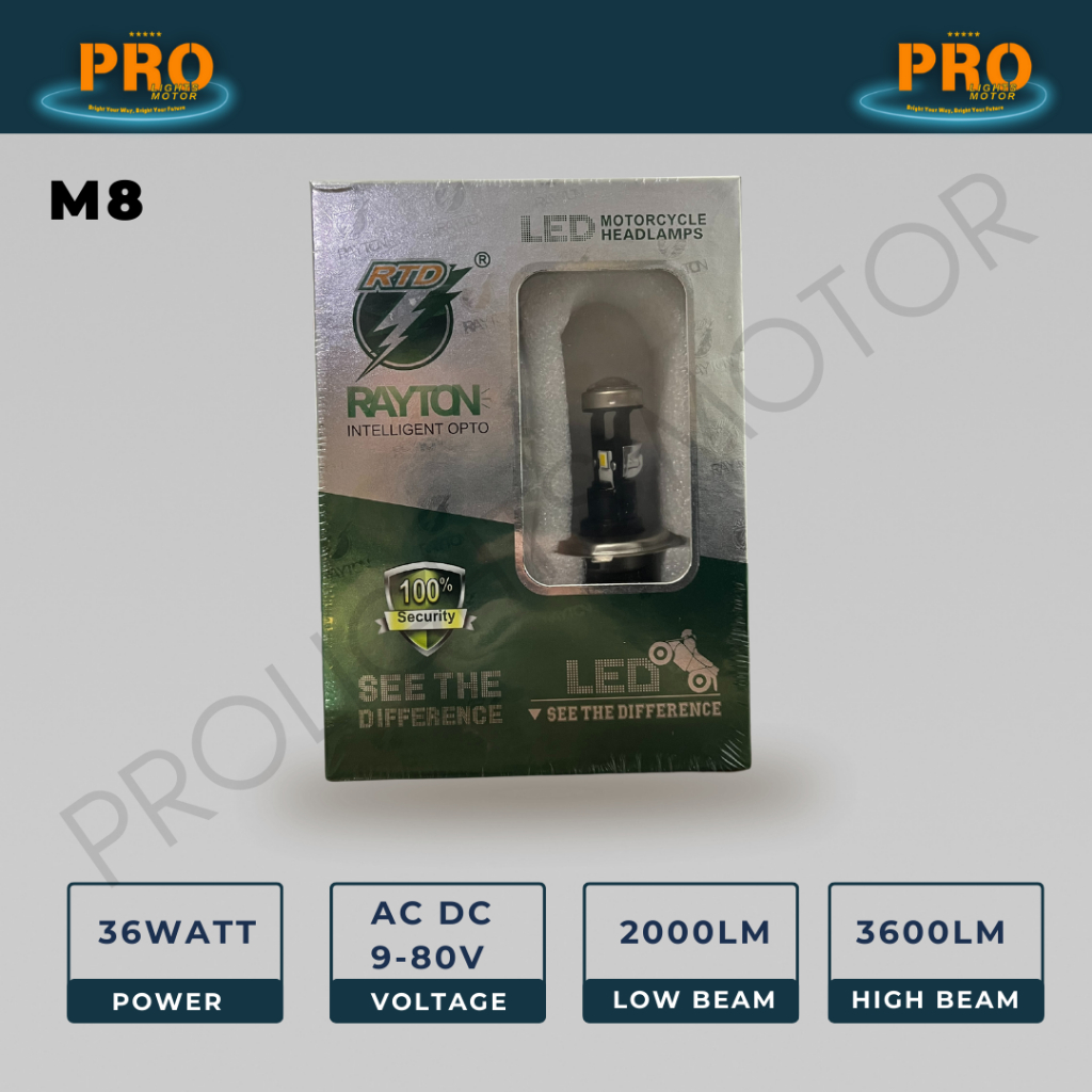 Jual Lampu RTD Rayton M8 H4 Lampu Utama Motor/Lampu LED MotorPower 36 Watt Lengkap Dengan Kipas ...