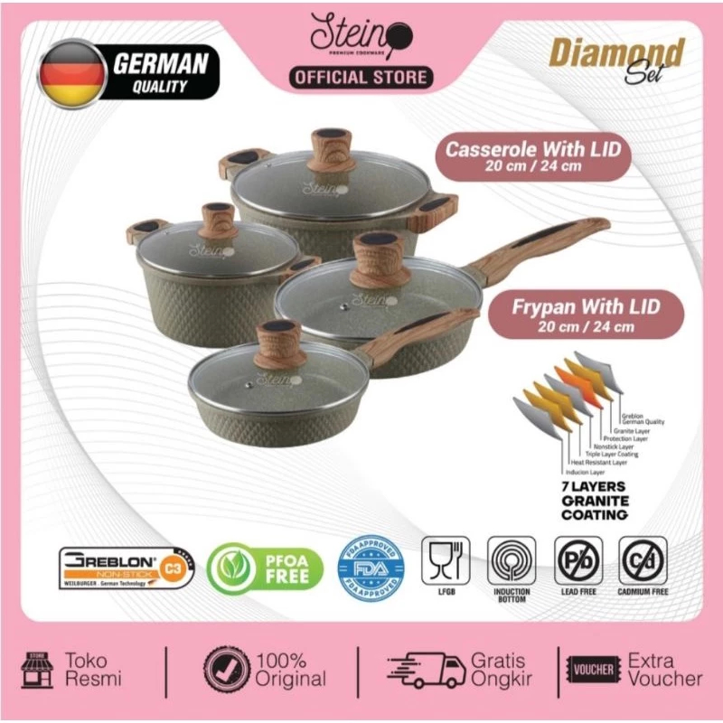 Jual STEIN Cookware - Diamond 2 Set | Set Panci Wajan 8in1 ORIGINAL ...