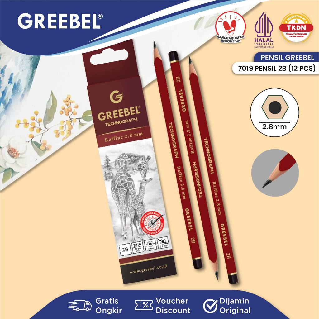 Jual GREEBEL Pensil Pencil Kayu 2B (7019 12PCS/SET) / Pensil Tulis ...