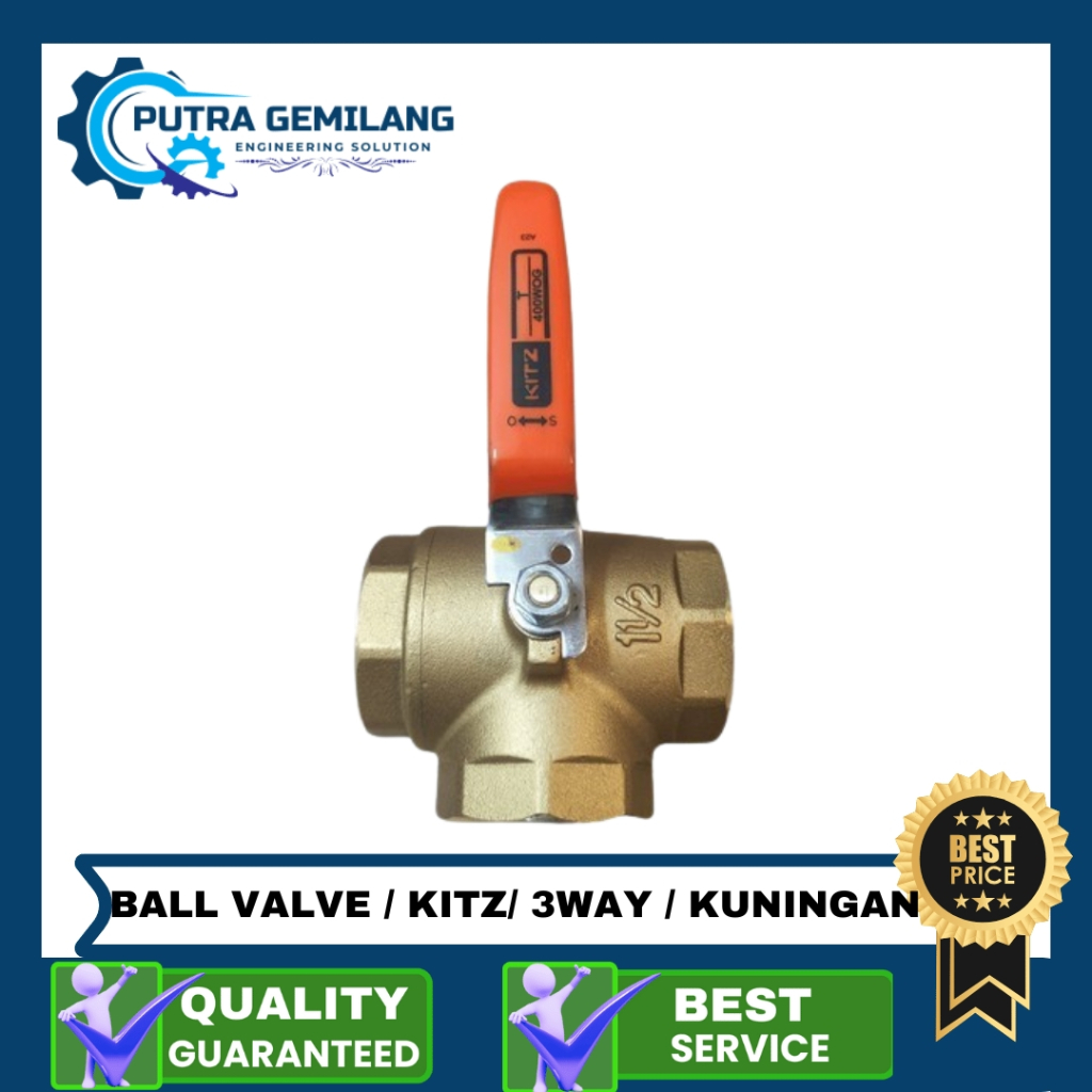 Jual 1" inch / BALL VALVE KITZ 3 WAY KUNINGAN / BALL VALVE 3 ARAH KITZ ...