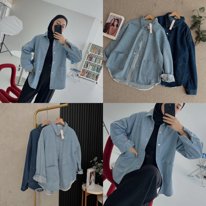 Jual Oclo Teysa Shirt jeans payet casual basic dailywear | Shopee Indonesia