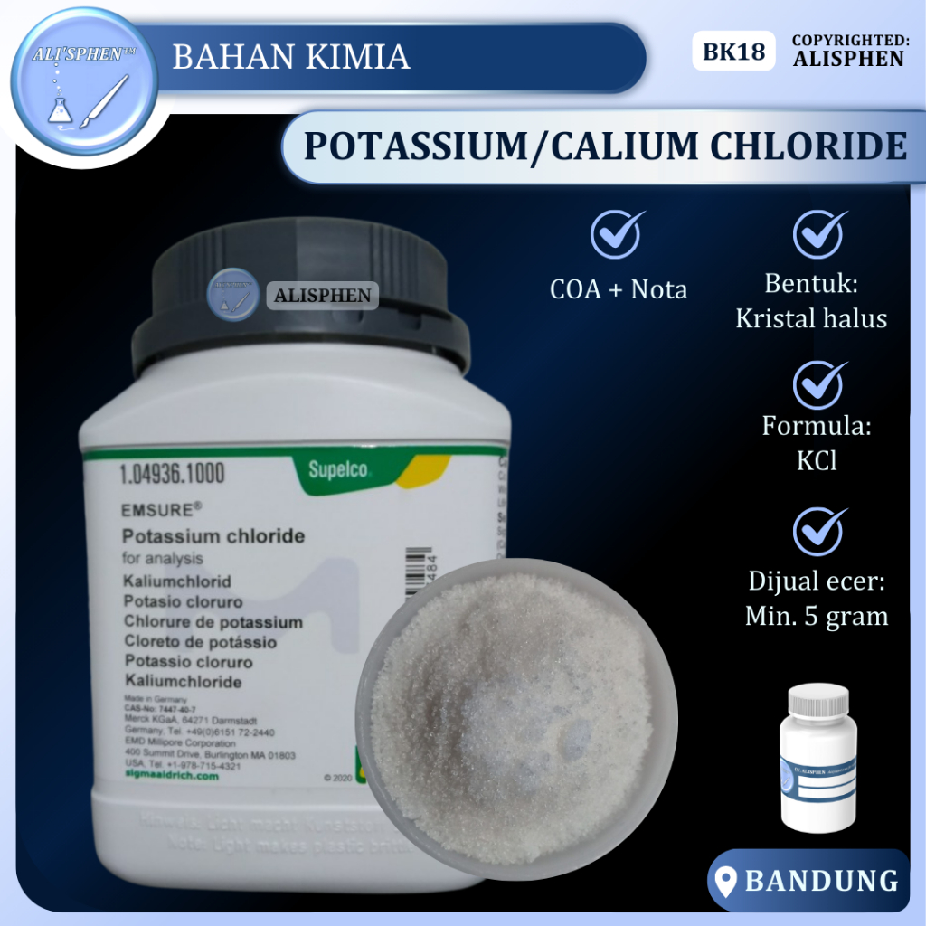 Jual [BK18] Potassium/Calium Chloride / Kalium Klorida / KCl | Merck Supelco | EMSURE | Shopee ...