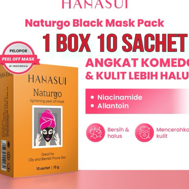Jual HANASUI NATURGO LIGHTENING PEEL OFF MASK SACHET BLACKHEAD PERBOX ...