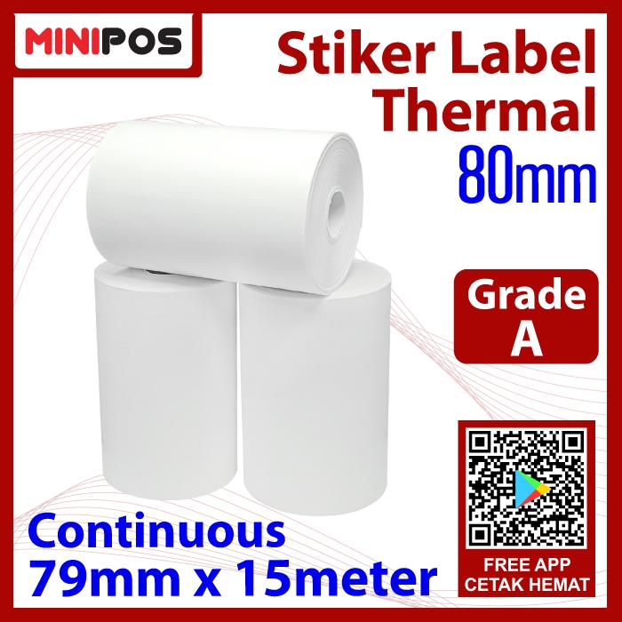 Jual Kertas Sticker Thermal Label Resi OlShop 80mm x 15M Continuous ...