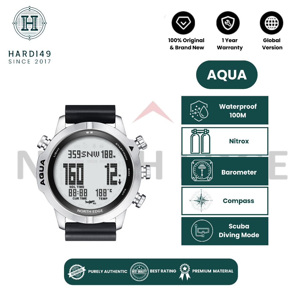 Jual NORTH EDGE AQUA Original Men's Professional Diving Computer Watch ...