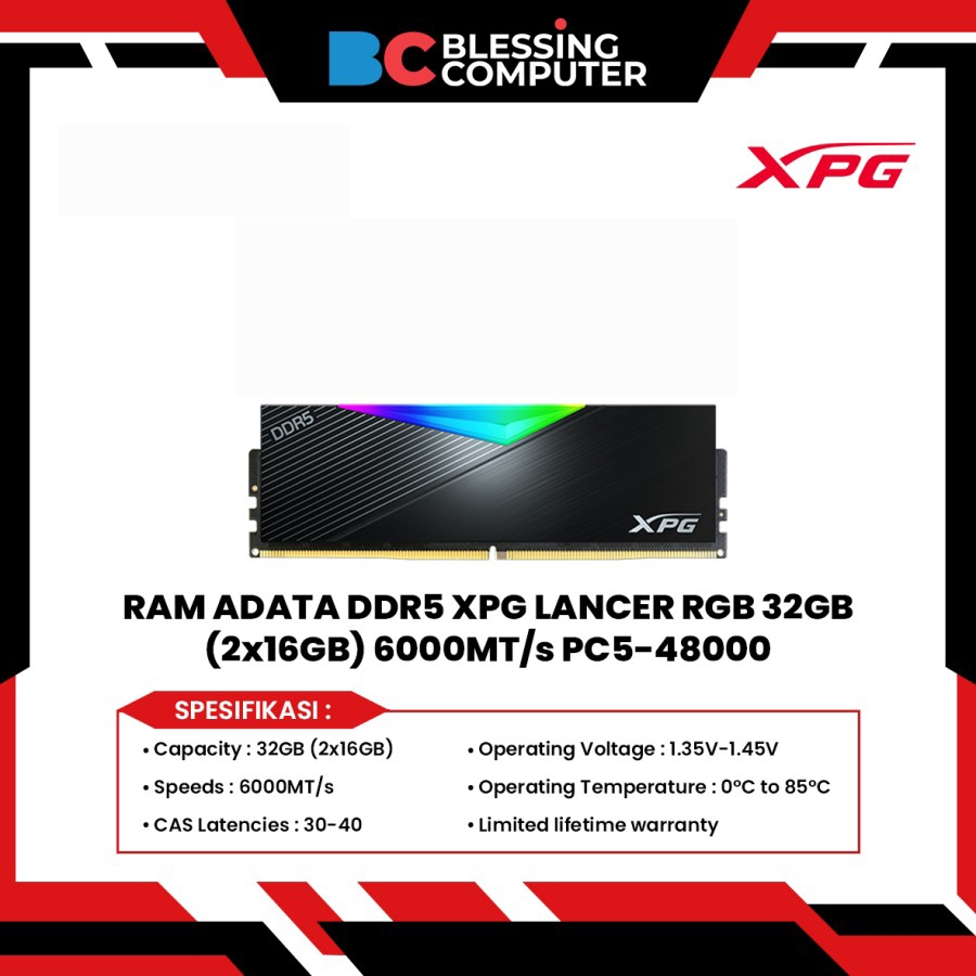 Jual RAM ADATA DDR5 XPG LANCER RGB 32GB (2x16GB) 6000MT/s PC5-48000 ...