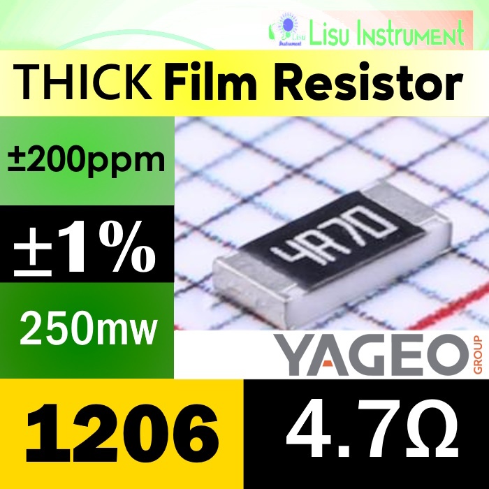 Jual 4.7Ω 1206 ±1% 250mW 200V ±200ppm/℃ Thick Film Resistors 4.7R 4R7 ...