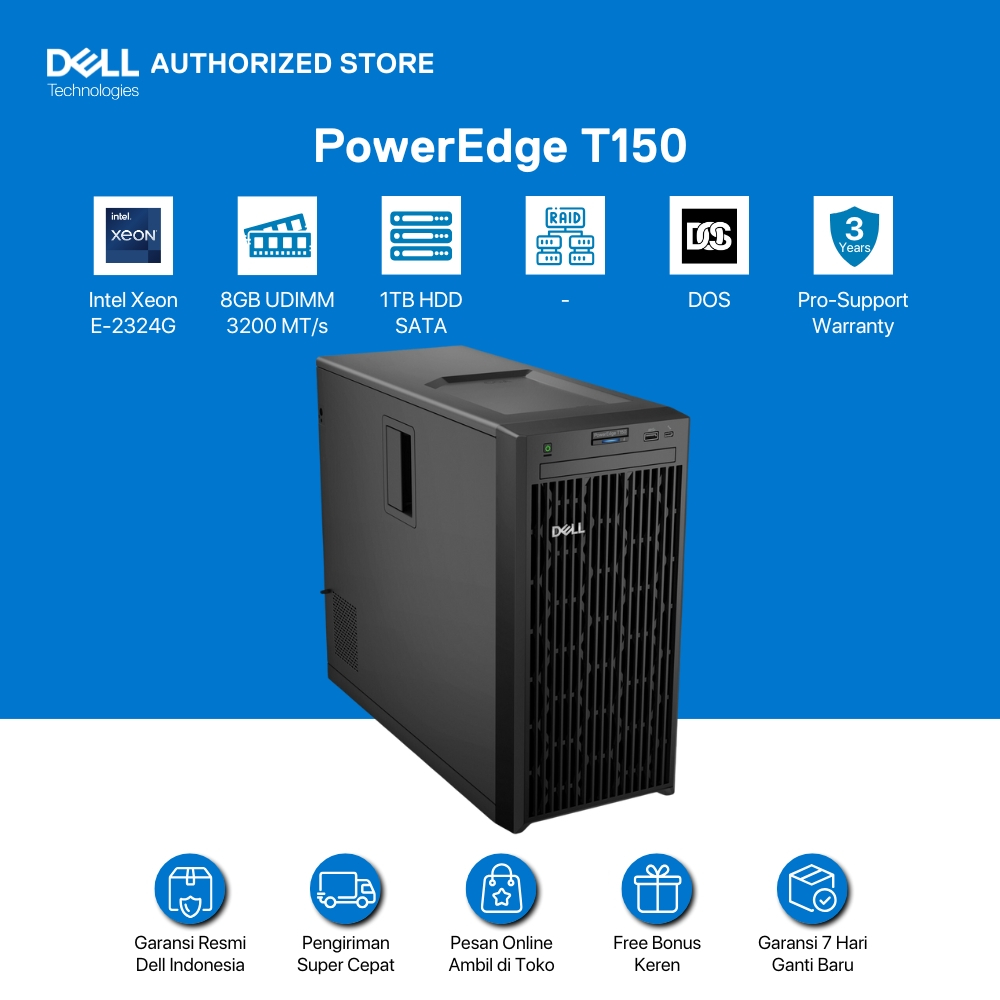 Jual Dell PowerEdge T150 Server [E-2324G-8GB-1TB-DOS-3Y] DELL OFFICIAL ...