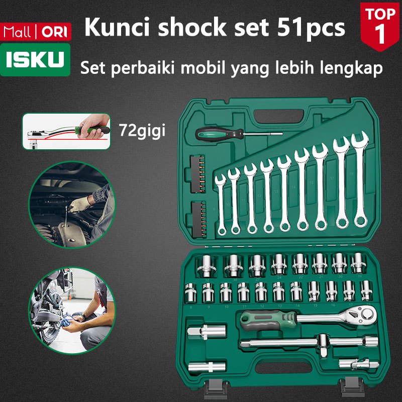 Jual ISKU Kunci Sok Set 51pcs/53pcs/37pcs/82pcs Tool Kit Set 24gigi/72gigi Kunci Shock Set ...