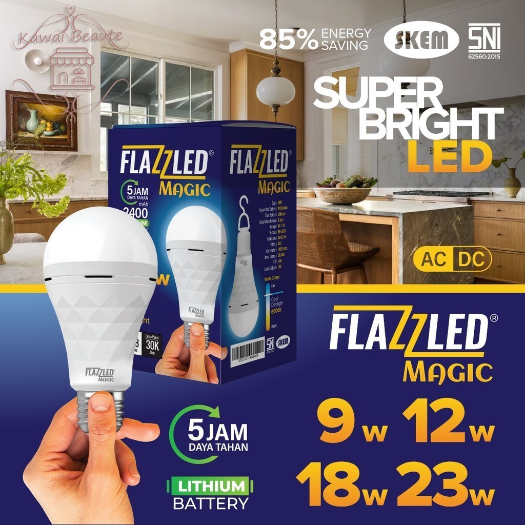 Jual Lampu Cas Emergency Led FlazzLed 7w 9w 12w 18watt Magic LED Bohlam ...