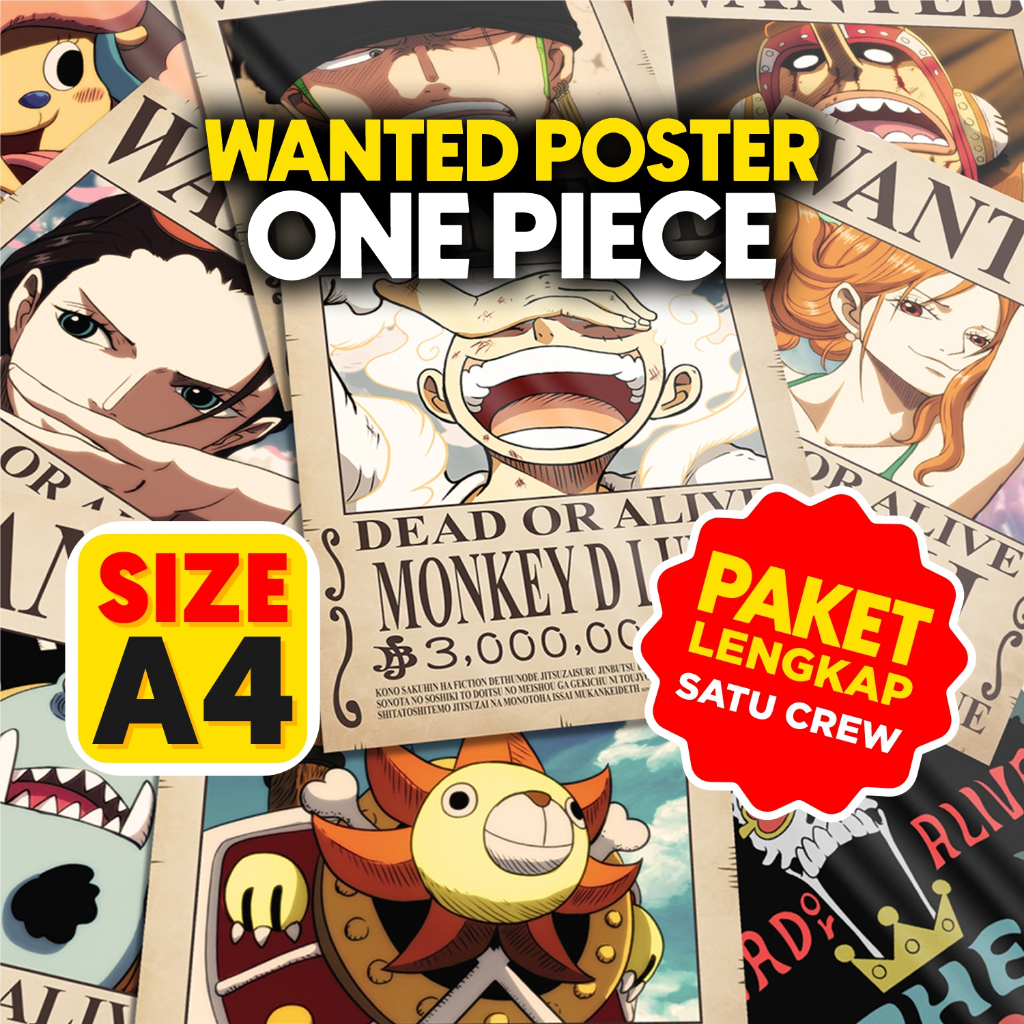 Jual Poster Anime Bounty One Piece Wanted Paket Komplit SHP Ukuran A4 ...
