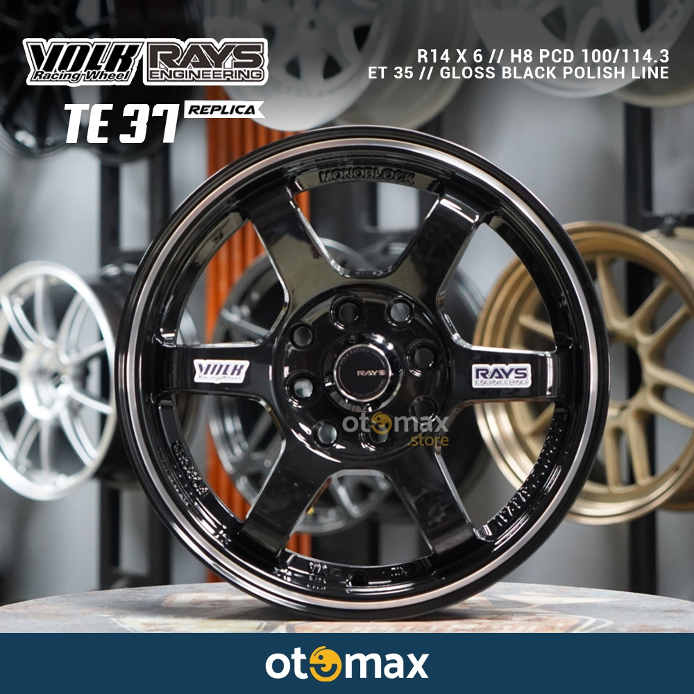 Jual Velg Mobil Volk Rays TE37 A707 Ring 14 Gloss Black Polish Line ...