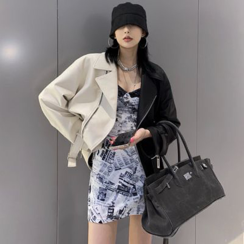 Jual HanifoLeather.id - Jaket Kulit Wanita Crop Hitam Putih/ Leather ...