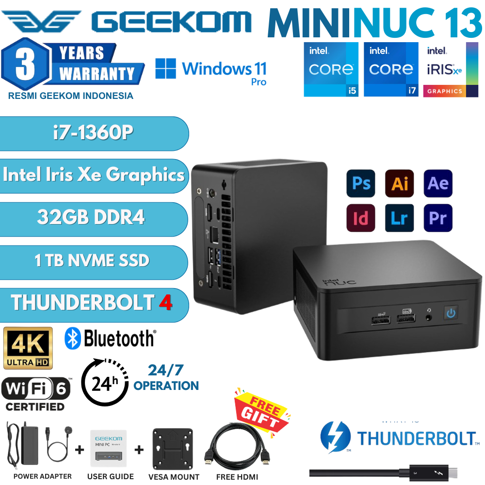 Jual Geekom Mini PC NUC13 Intel i7 1360P RAM 32GB DDR4 1TB SSD Windows ...